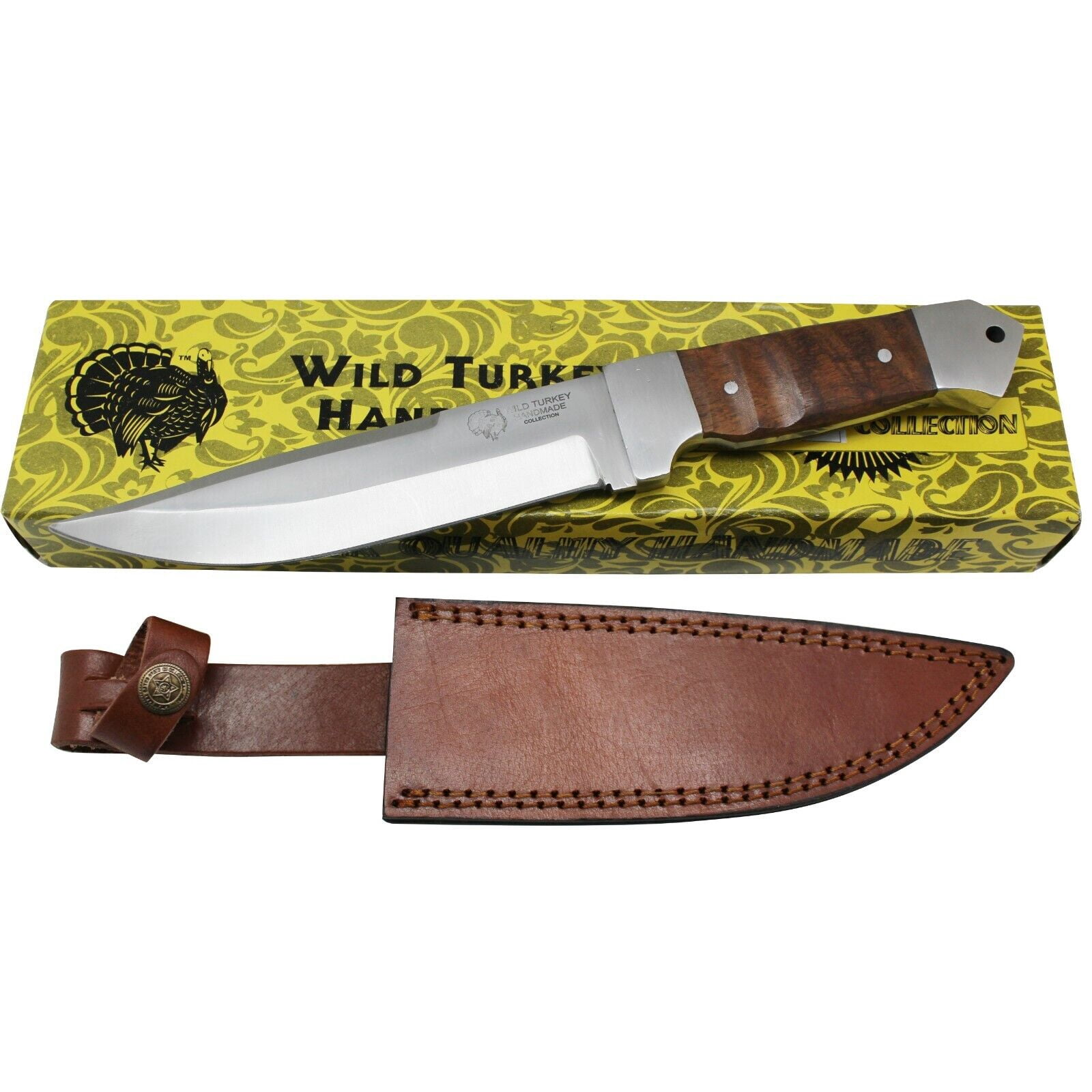 Wild Turkey Handmade Collection Heavy Duty Wood Handle Hunting Knife ...