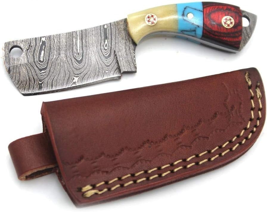 Wild Turkey Handmade Damascus Collection 5.5" Mini Fixed Blade Clever w ...