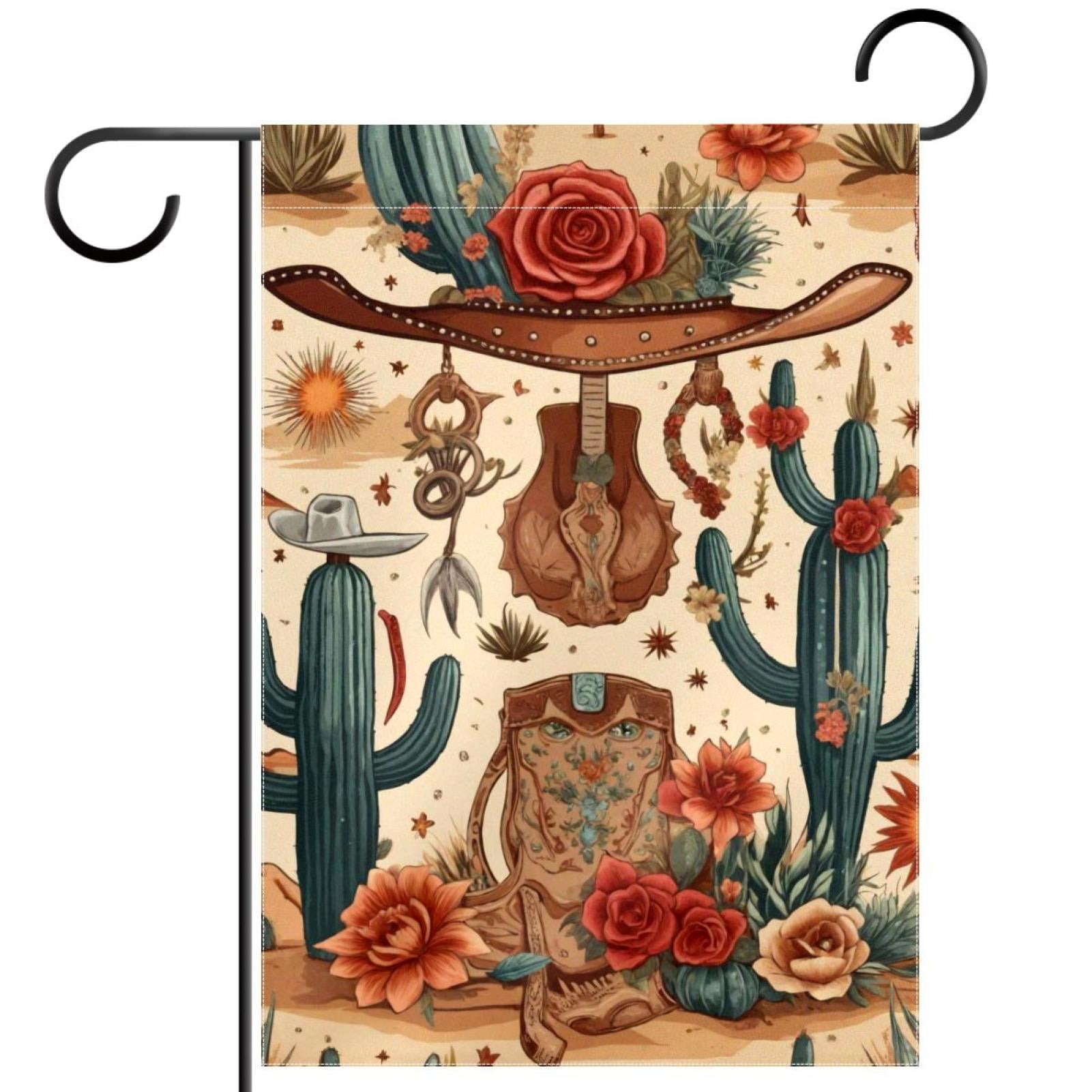 Wild West Animal Skull Cacti Boho Seamless Pattern Welcome Garden Flags ...