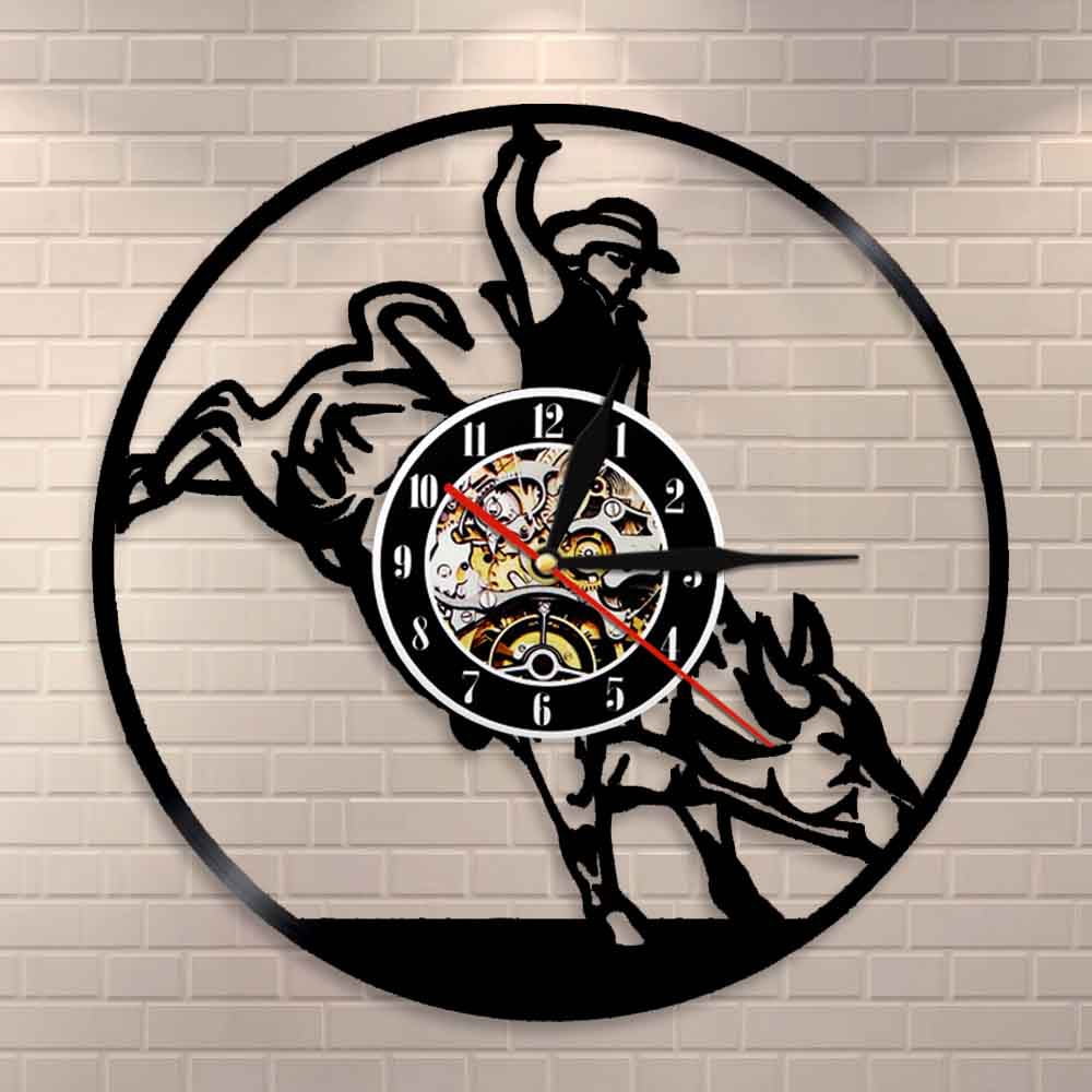 Wild West Bull Rider Vintage Western Wall Clock Cowboy Vinyl Record ...