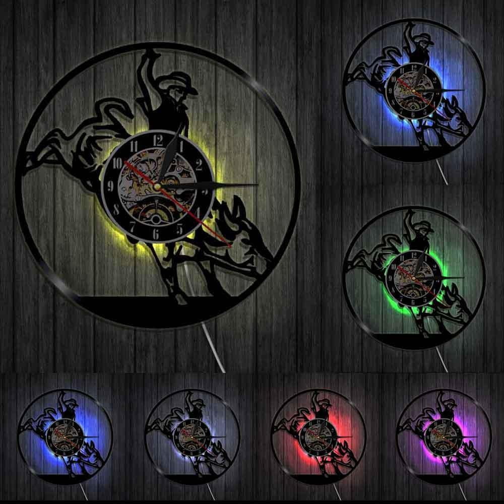 Wild West Bull Rider Vintage Western Wall Clock Cowboy Vinyl Record ...