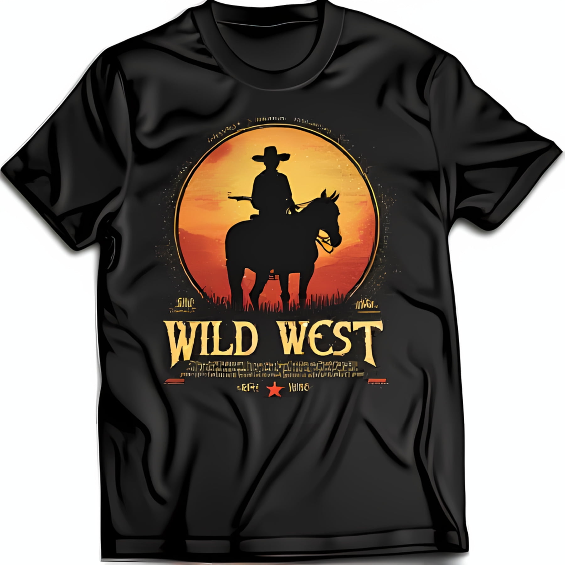 Wild West Cowboy T-Shirt Vintage Sunset Design with Bold Gold Letters ...