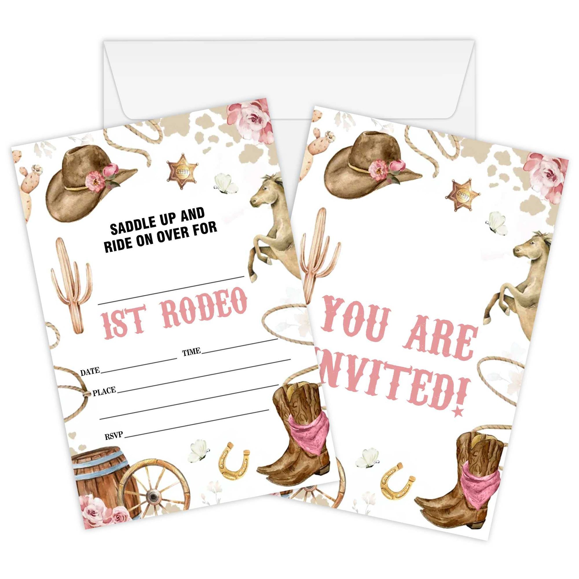 Wild West Rodeo Birthday Invitations for Kids - 20 Fill-In Cards with ...