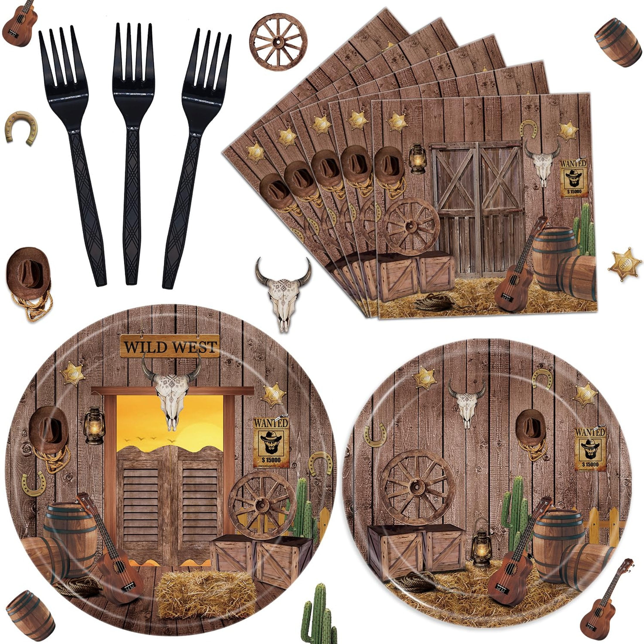 Wild West Roundup Party Pack - Complete Cowboy Theme Tableware Set for ...