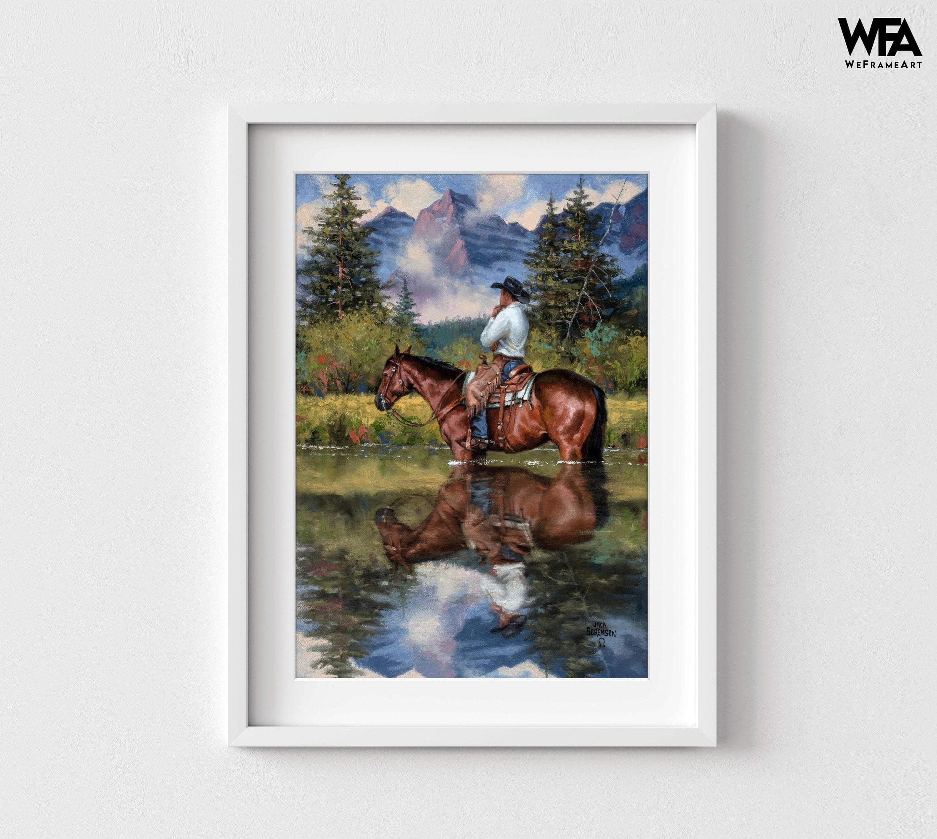 Wild Western Painting Print, Framed Cowboy Oil Painting Print, Horse ...