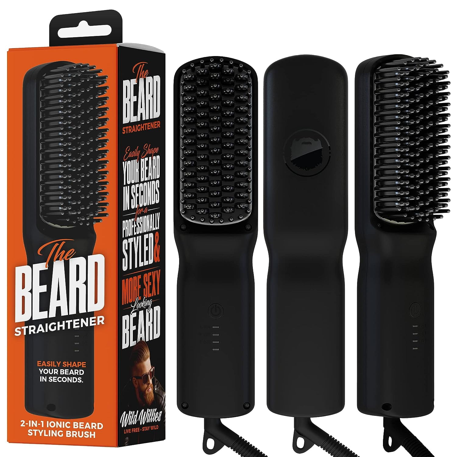 Wild Willie's Beard Straightener, 2-in-1 Beard Ionic Styling Brush ...