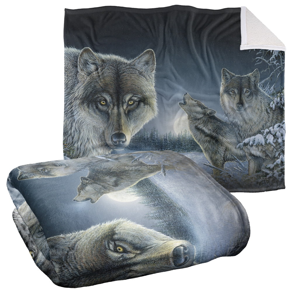 Wild Wings Blanket, 50"x60", Midnight Wolves 2 Silky Touch Sherpa Back ...