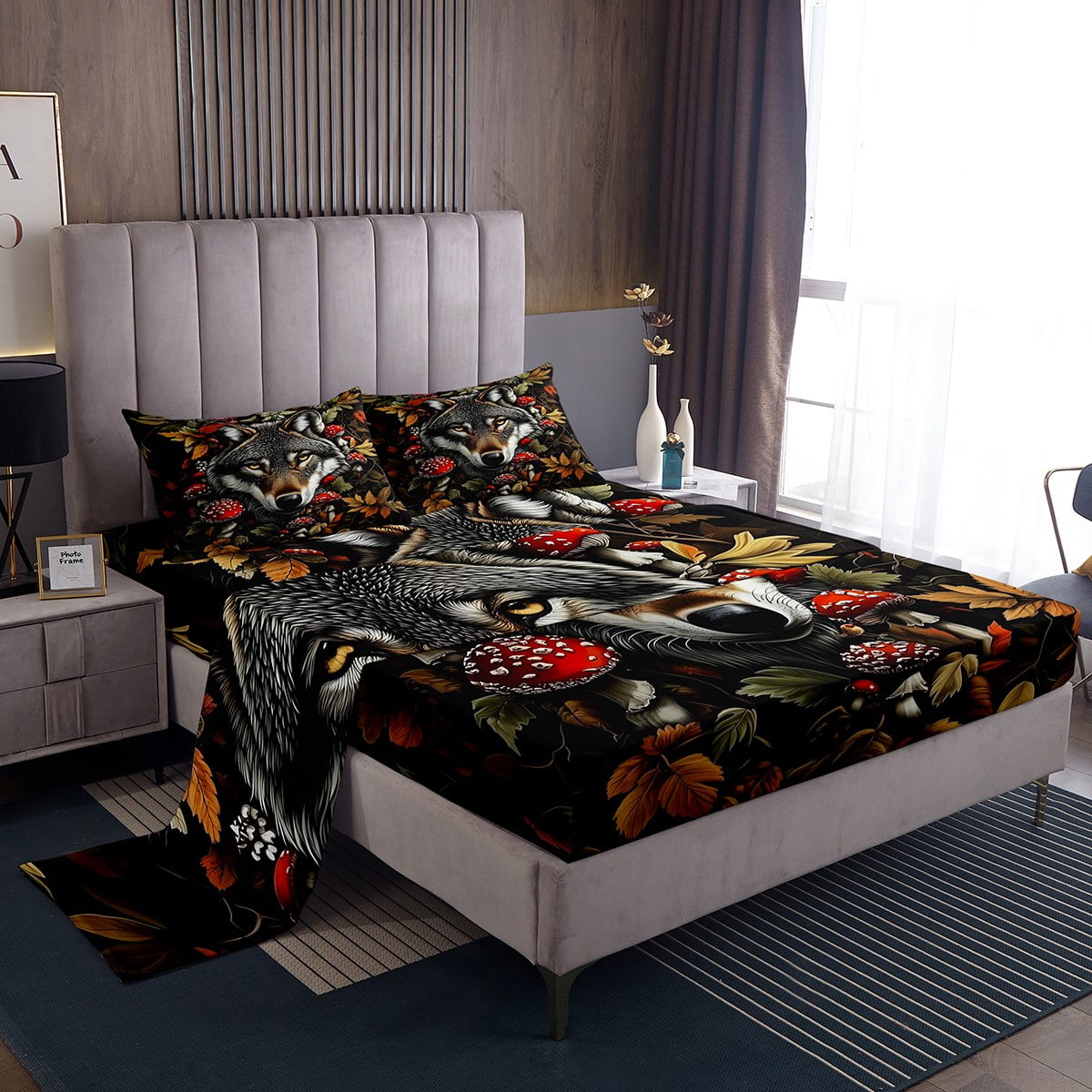 Wild Wolf Bed Sheet Set ,Jungle Animal Wildlife Hunting Theme Sheets ...
