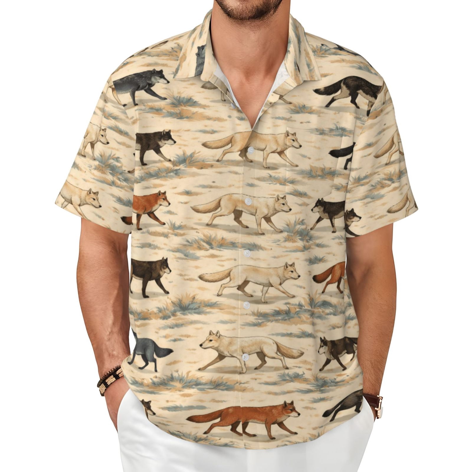 Wild Wolf Pattern Men'S Short-Sleeved Shirts with All-Over Prints for ...
