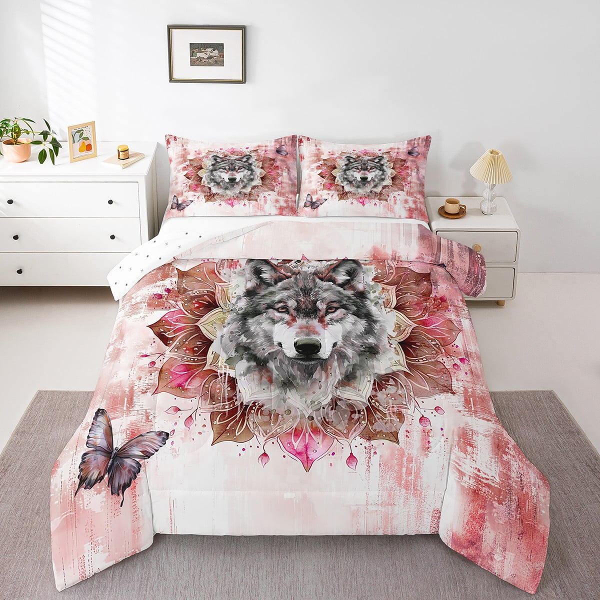 Wild Wolf Queen Comforter Set Teens Adults Safari Animal Print Bedding ...