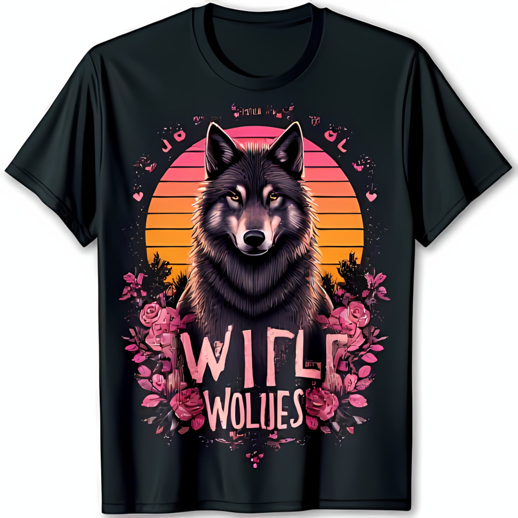 Wild Wolves Graphic T-Shirt Black Tee with Detailed Design & Retro ...