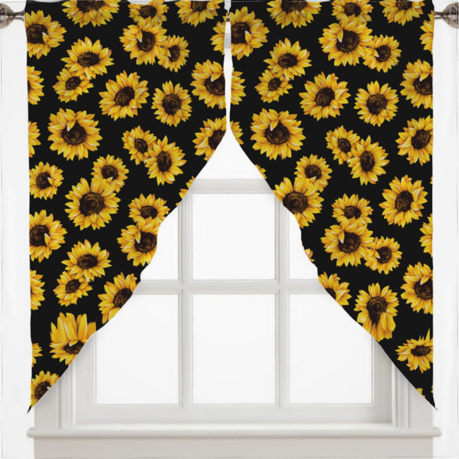 Wild Yellow Sunflowers On Black Background Swag Valances For Windows 2 ...