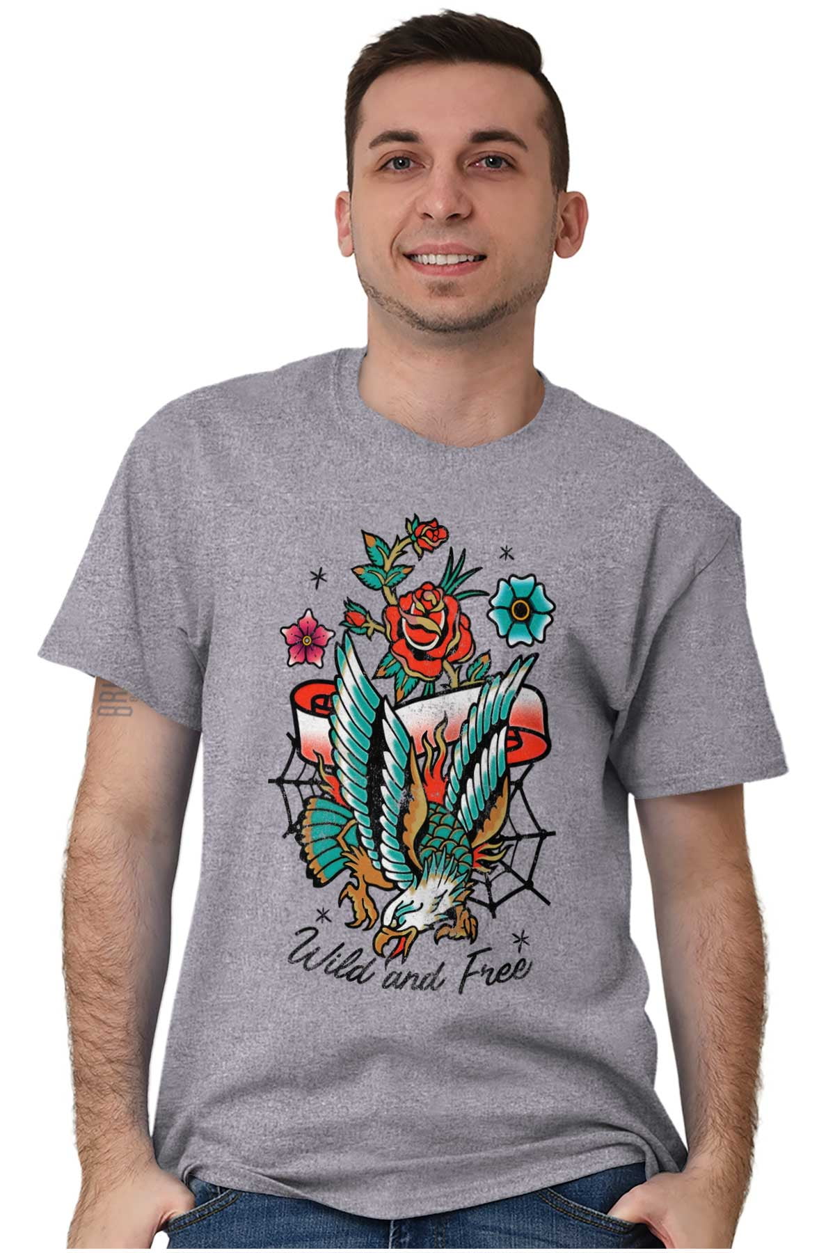 Wild and Free Bald Eagle Rose Tattoo Unisex Plus Size Graphic Tee ...