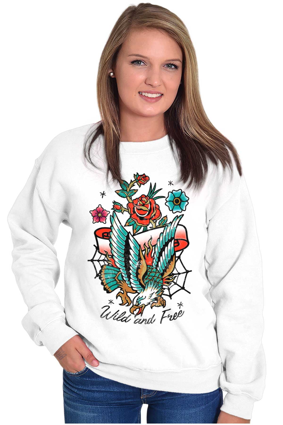 Wild and Free Bald Eagle Rose Tattoo Sweatshirt for Men or Women Brisco ...