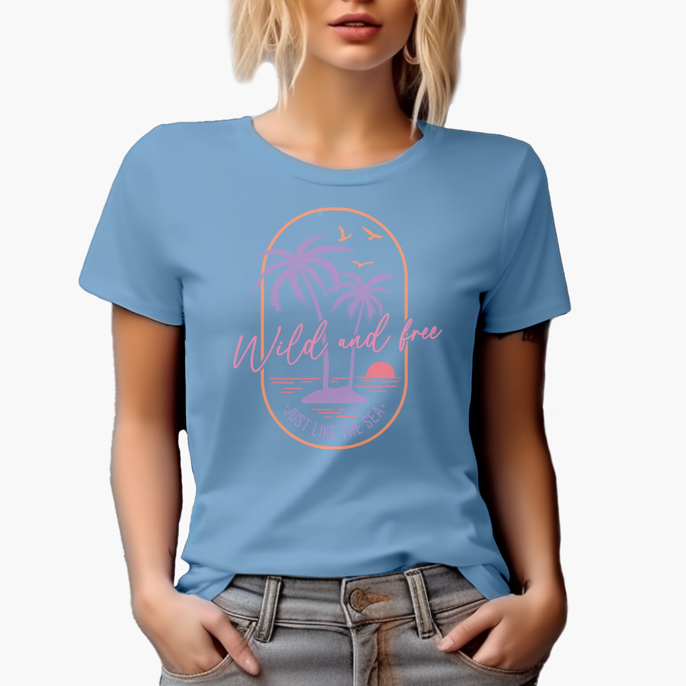 Wild and Free Just Like the Sea with Palm Trees, Beach or Summer Art ...