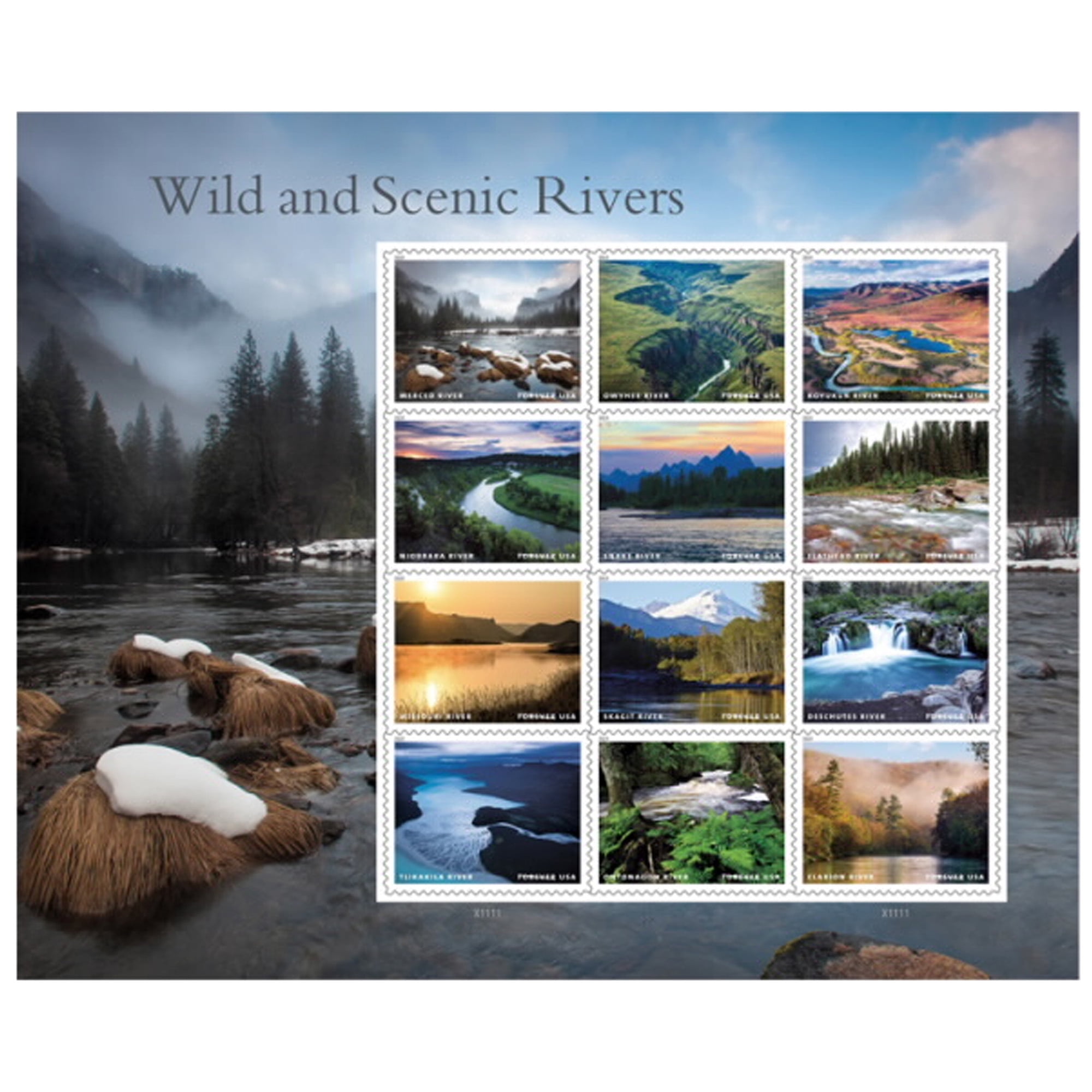 USPS Wild and Scenic Rivers Forever Postage Stamps, 12 Self-Adhesive ...