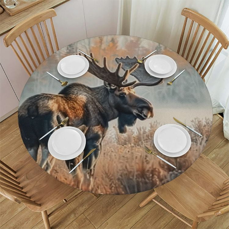 Wild animal of the Great Deer, round vinyl tabletop cloth, elastic ...