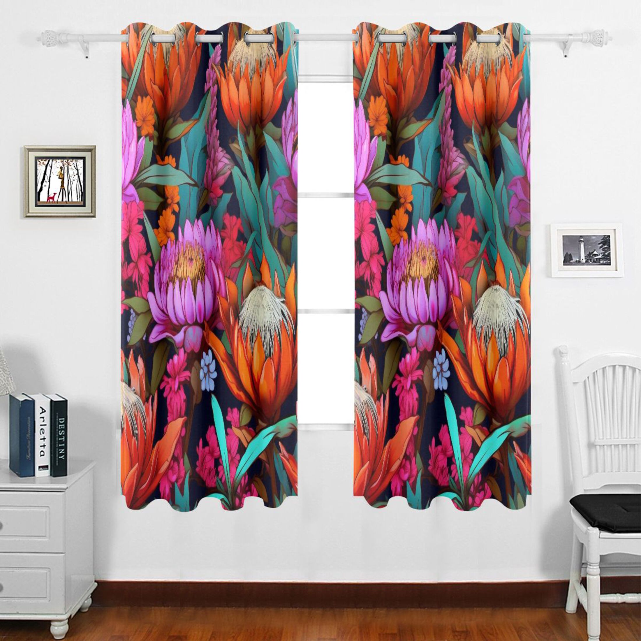 Wild-flowers Grommet Blackout Curtains Thermal Insulated Window Curtain ...