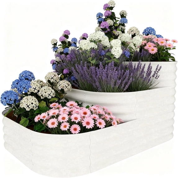 Riedhoff 3 Tiered Raised Garden Bed Kit, Galvanized Steel, 60.6 x 42.1 ...