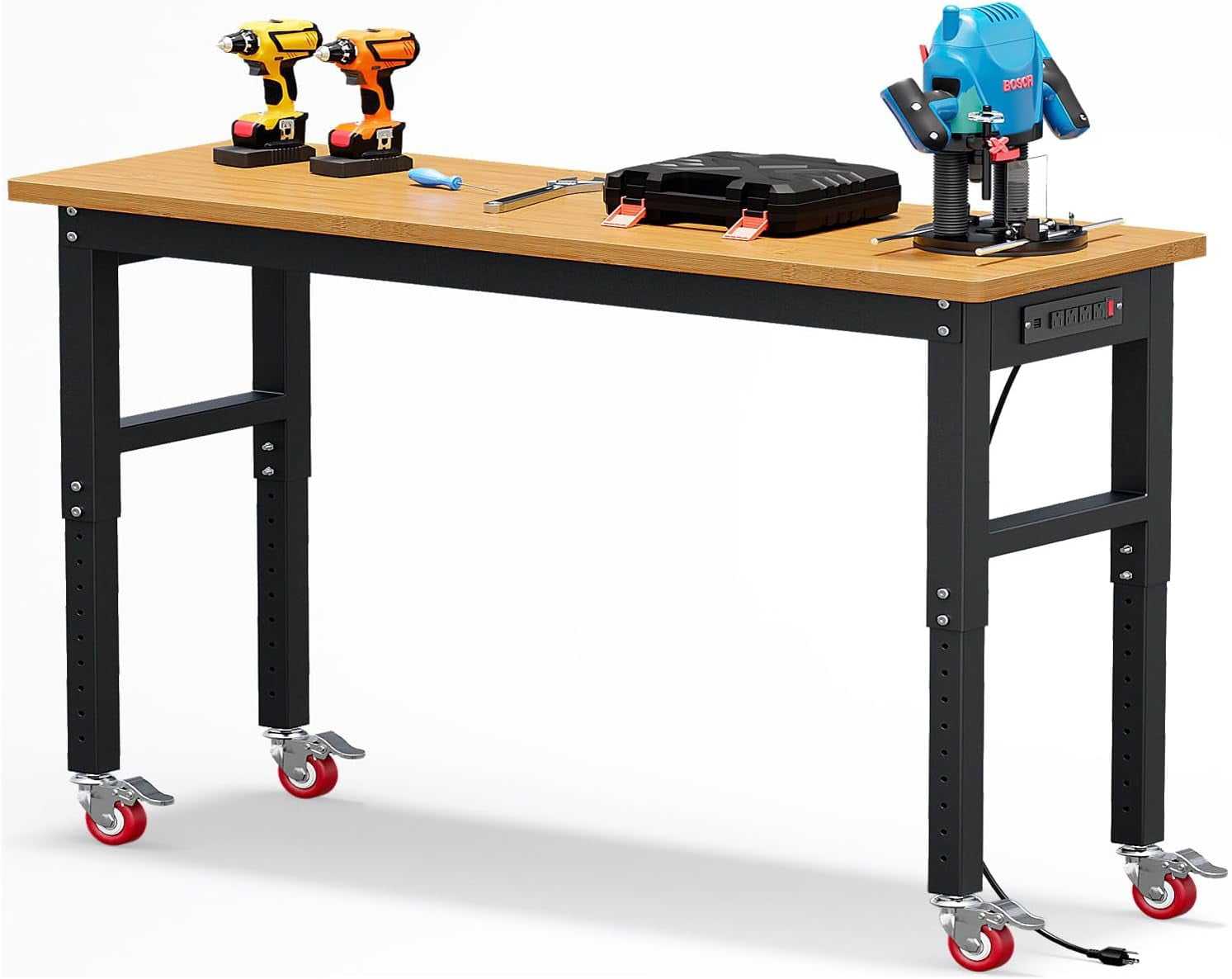 WildBreak 60" x 20" Garage Workbench with Wheels, Adjustable Height 27. ...