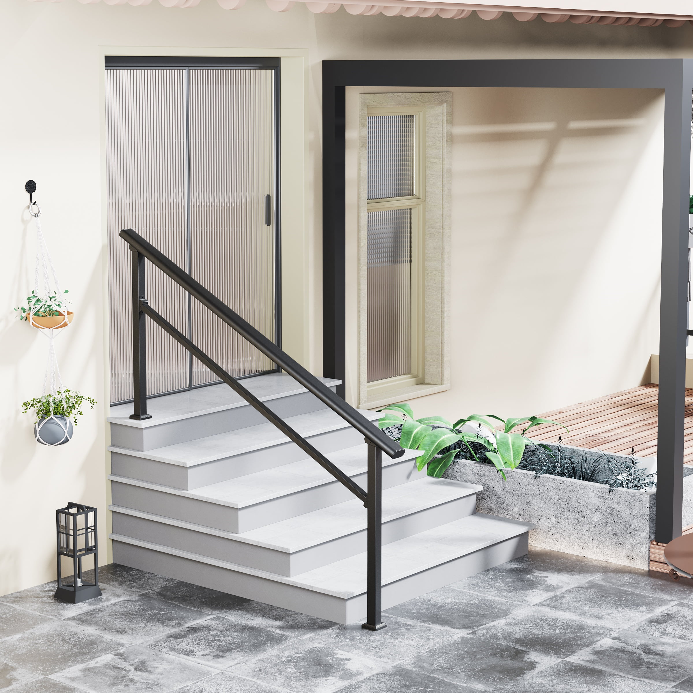 WildBreak Staircase Handrail for Outdoor Steps, 5-6 Step Railing, 70.7 ...