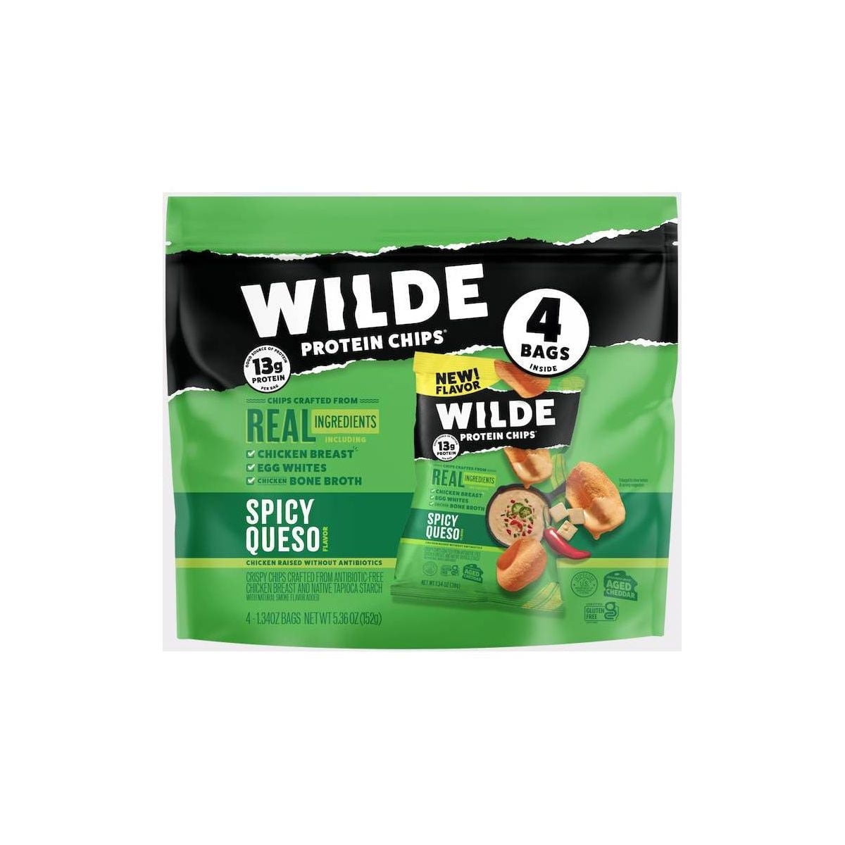 Wilde Brand Protein Chips, Spicy Queso, 4ct, Healthy Snack - Walmart.com