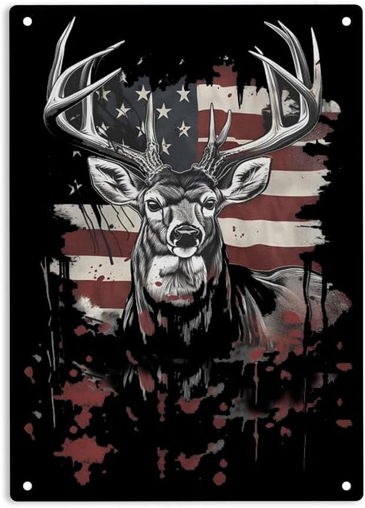 Wilderness Deer Hunting American Flag Sign Metal Tin Sign, Deer Hunting ...