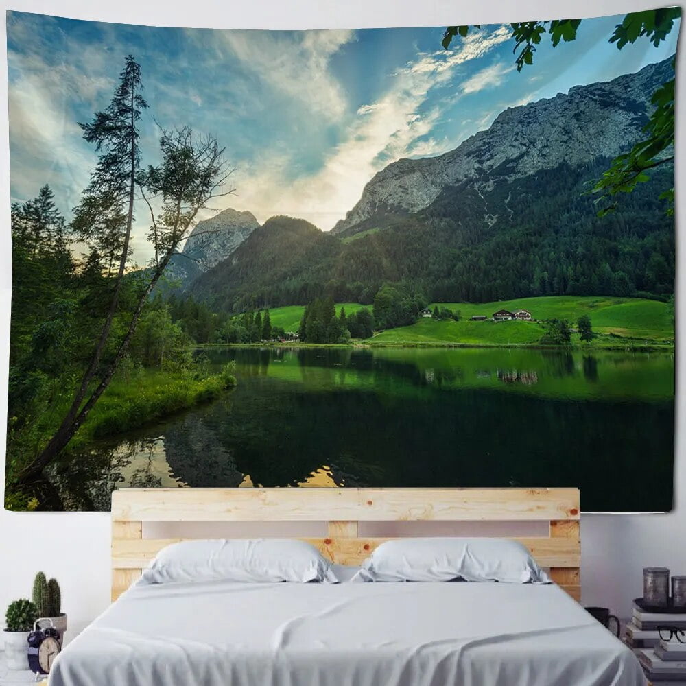 Wilderness Park Green Pine Trees Sunset Mountains Landscape Wall ...