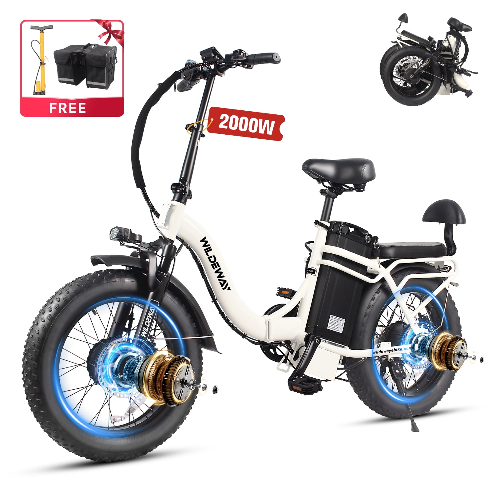 Wildeway Folding Dual Motors Electric Bike for Adult, 2000W 48V 32AH ...