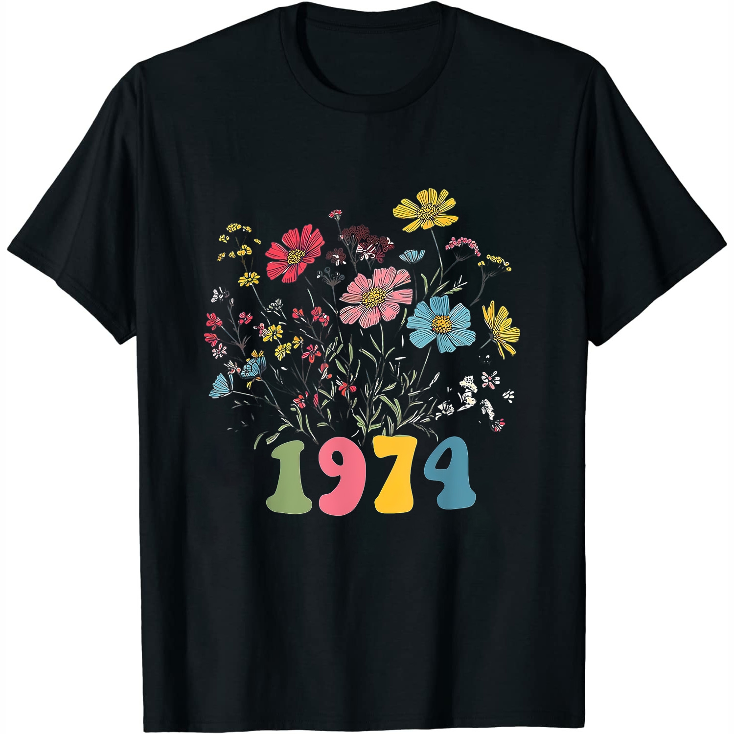 Wildflower 1974, 50th Birthday 1974 Birth Year Number women T-Shirt ...