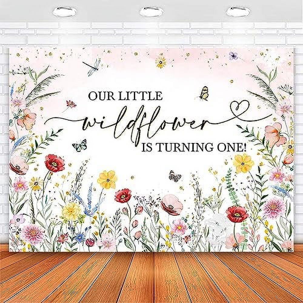 Wildflower 1st Birthday Backdrop Floral Our Little Wildflower is ...