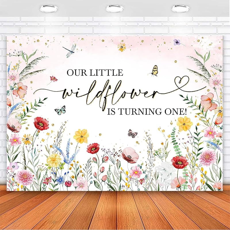 Wildflower 1st Birthday Backdrop Floral Our Little Wildflower is ...