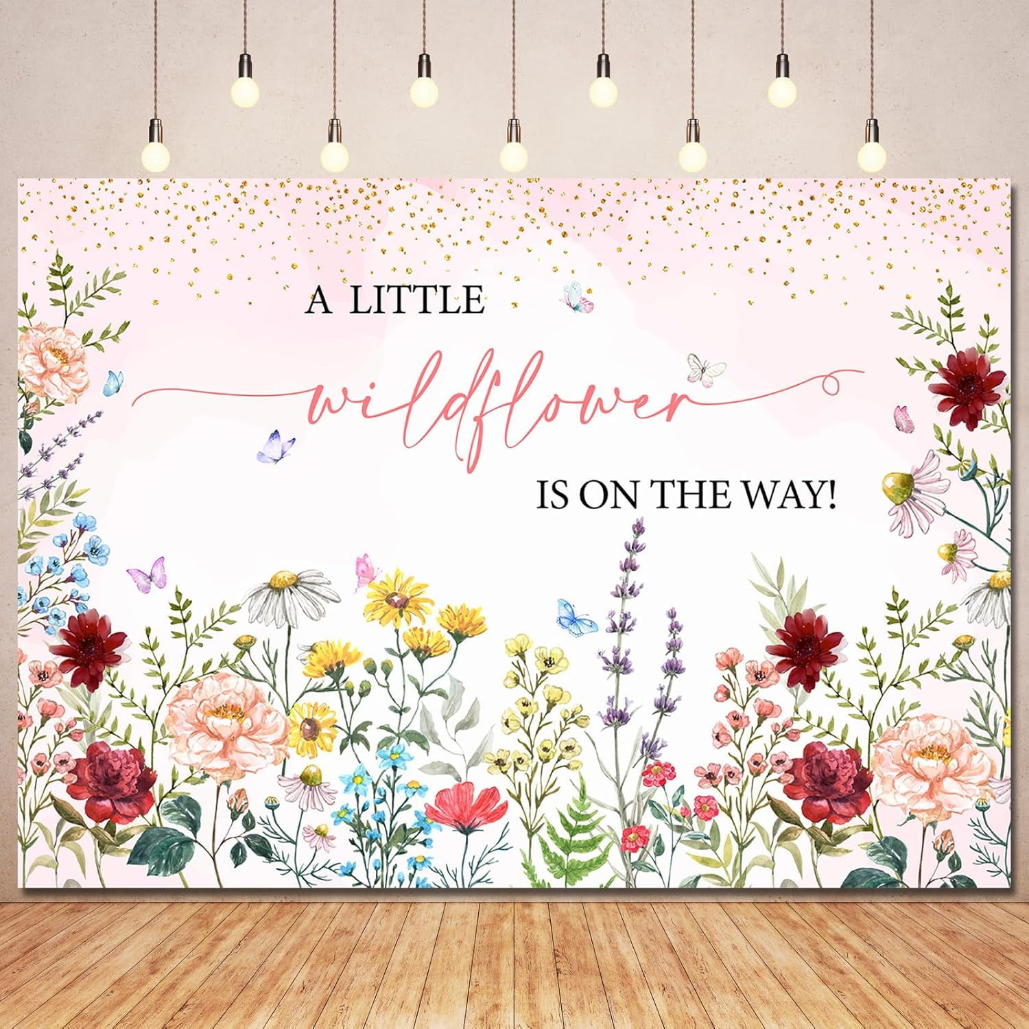 Wildflower Baby Shower Backdrop Decorations for Girl,Pink Watercolor A ...
