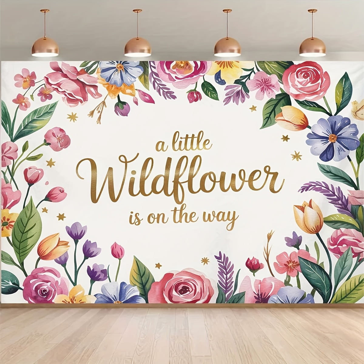 Wildflower Baby Shower Backdrop A Little Wildflower is On the Way Baby ...