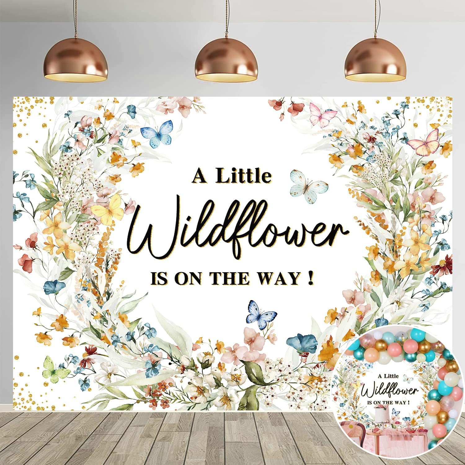 Wildflower Baby Shower Backdrop A Little Wildflower is On The Way Photography Background She is ...