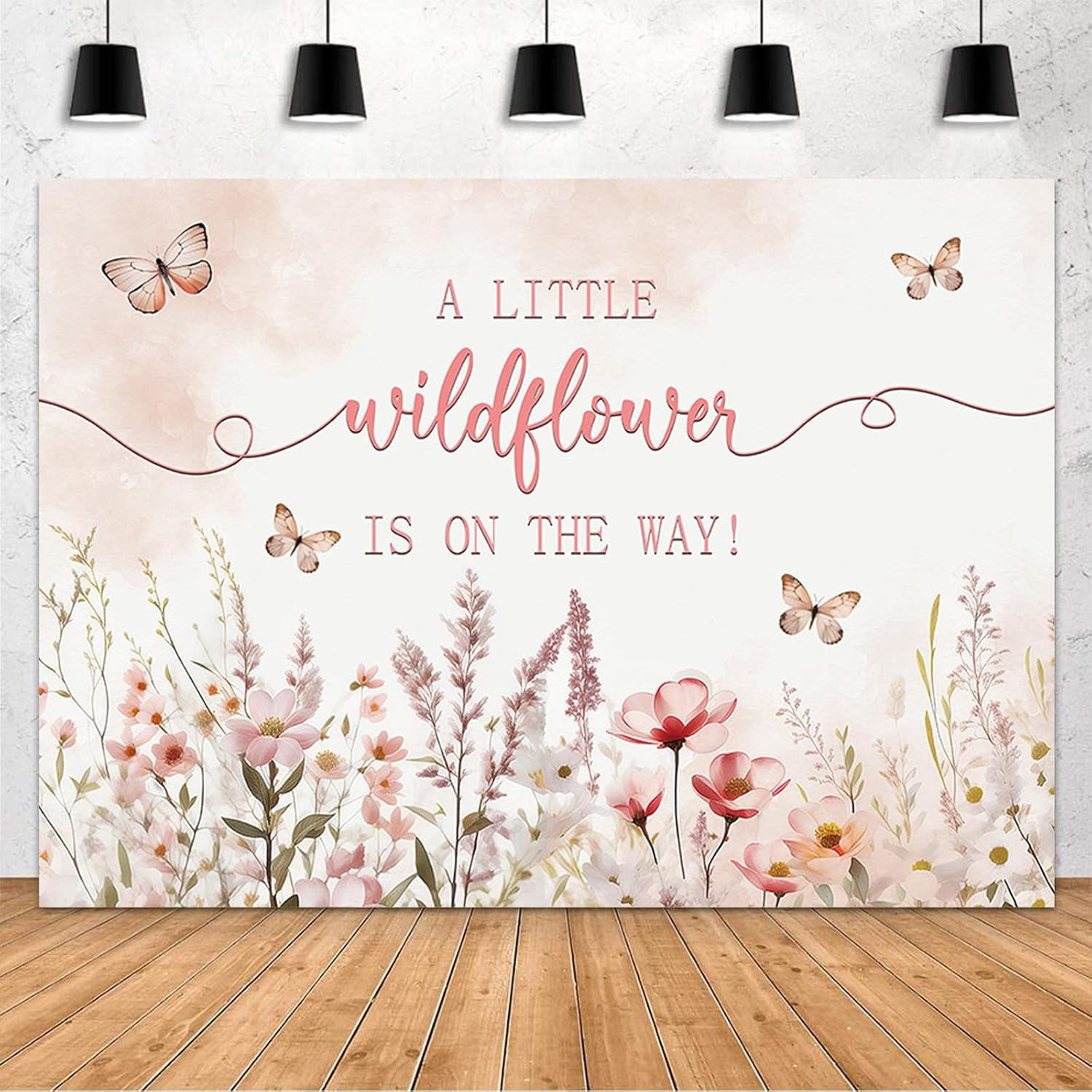 Wildflower Baby Shower Backdrop Pink Watercolor A Little Wildflower is ...