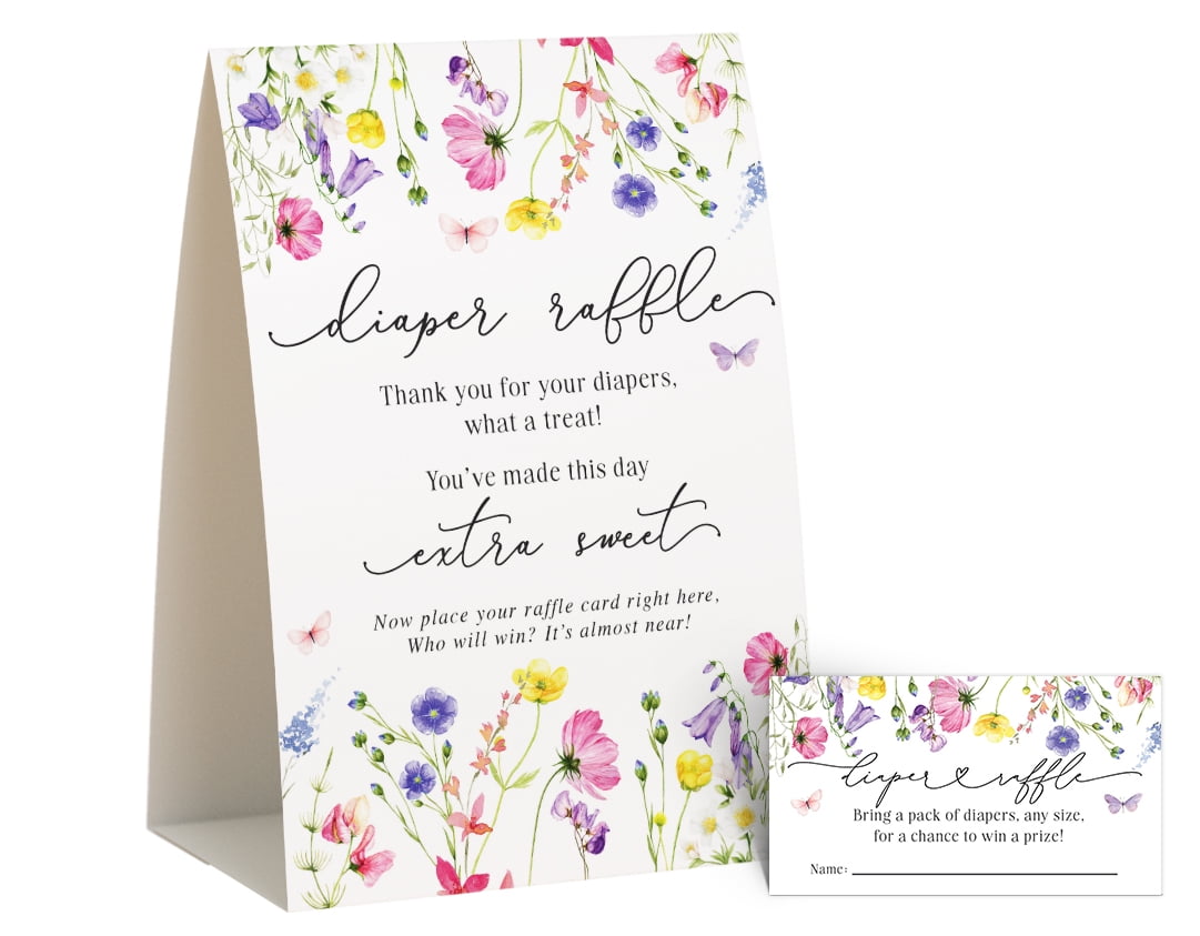 Wildflower Baby Shower Games Diaper Raffle Cards Set, Self-Standing ...