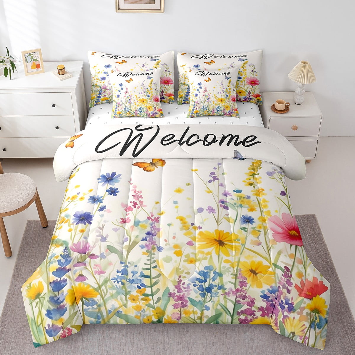 Wildflower Bedding Set King Watercolor Boho Floral Comforter Set 7 ...