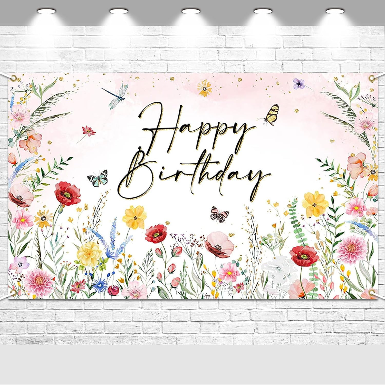 Wildflower Birthday Backdrop Girls Floral Birthday Banner Spring ...