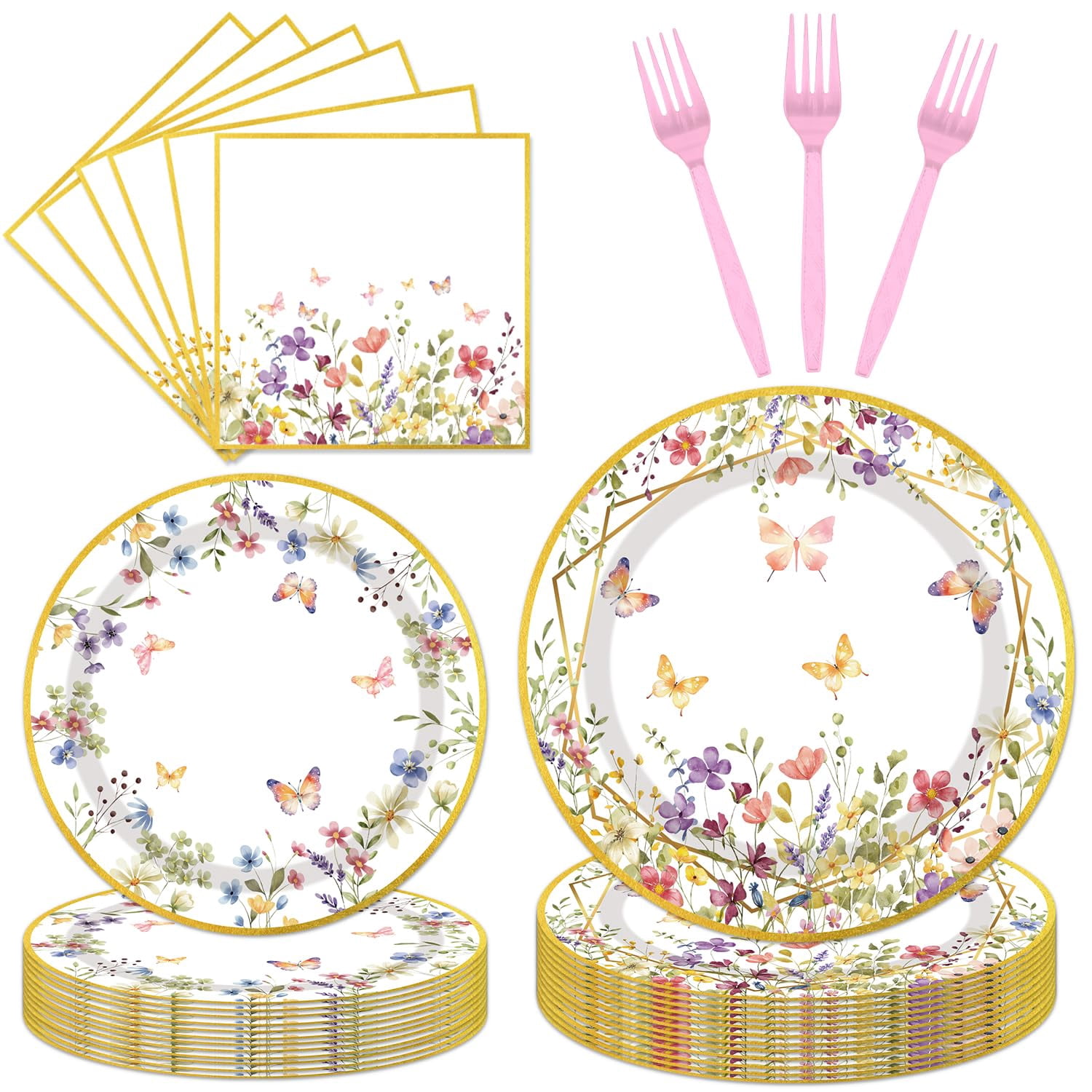 Wildflower Birthday Party Supplies Tableware - 96 Pcs Floral Plates and ...