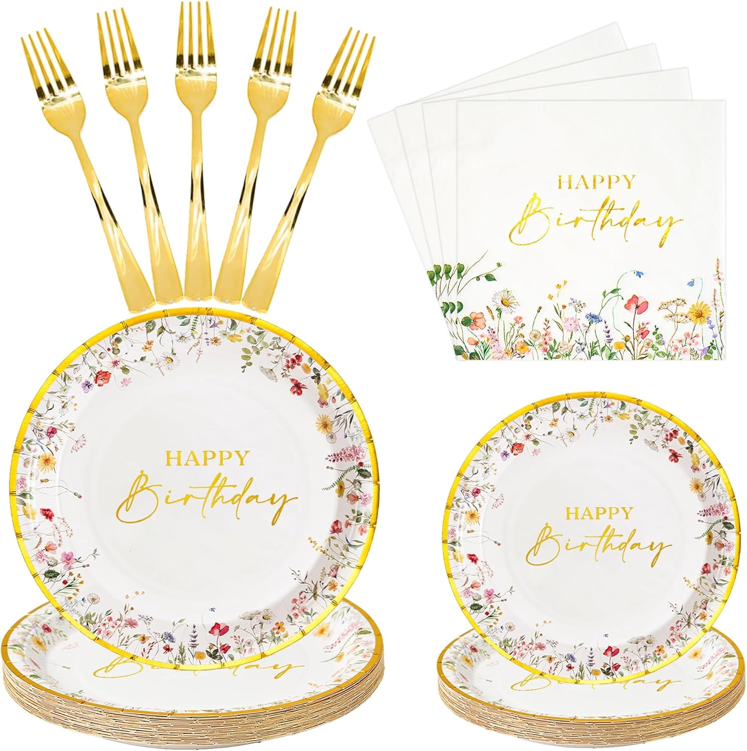 Wildflower Birthday Plates and Napkins set Women/Men Floral Disposable ...
