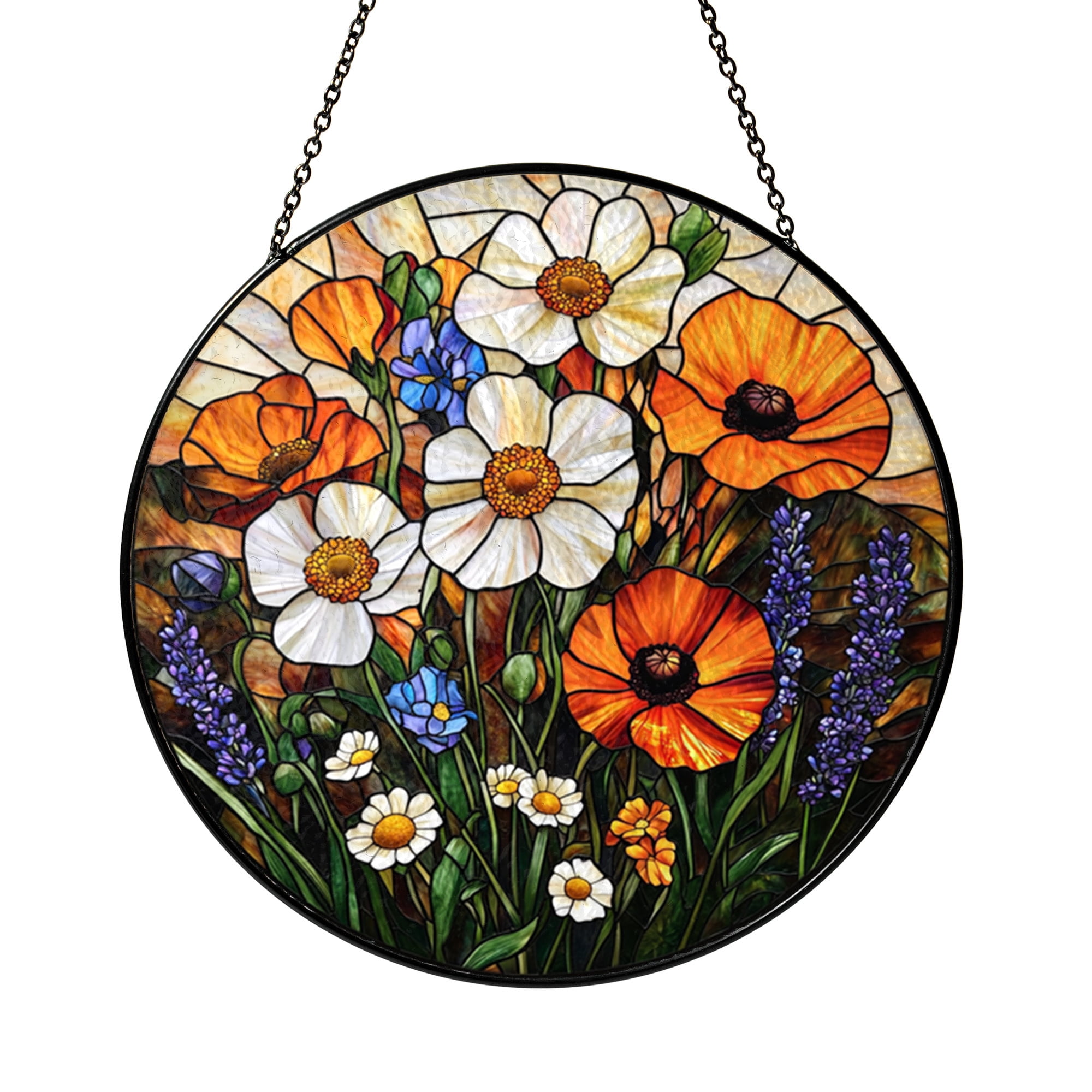 Wildflower Bloom Stained Glass Style Suncatcher Panel, Decorative ...