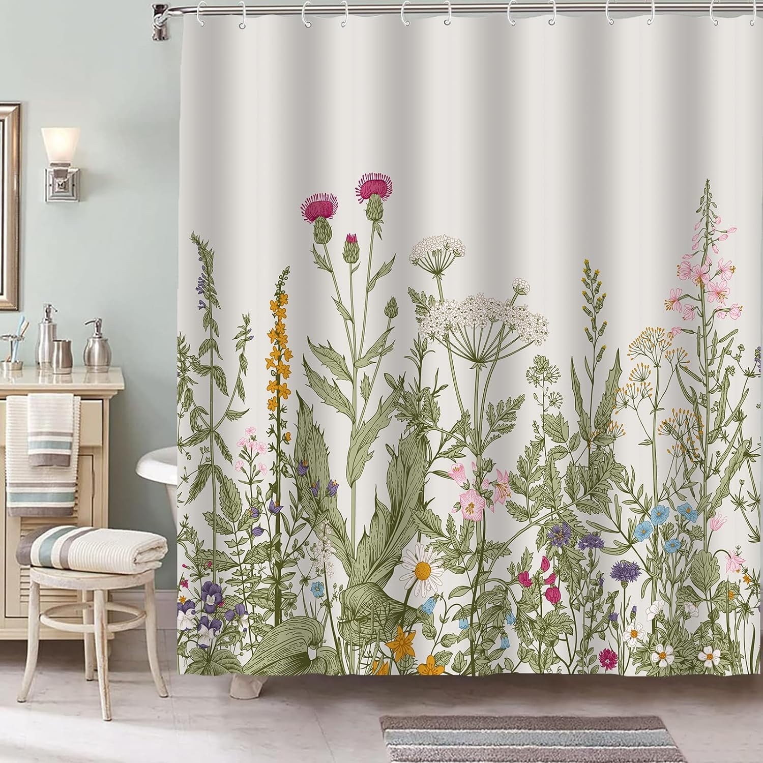 Wildflower Botanical Shower Curtain for Bathroom,Vintage Floral Shower ...