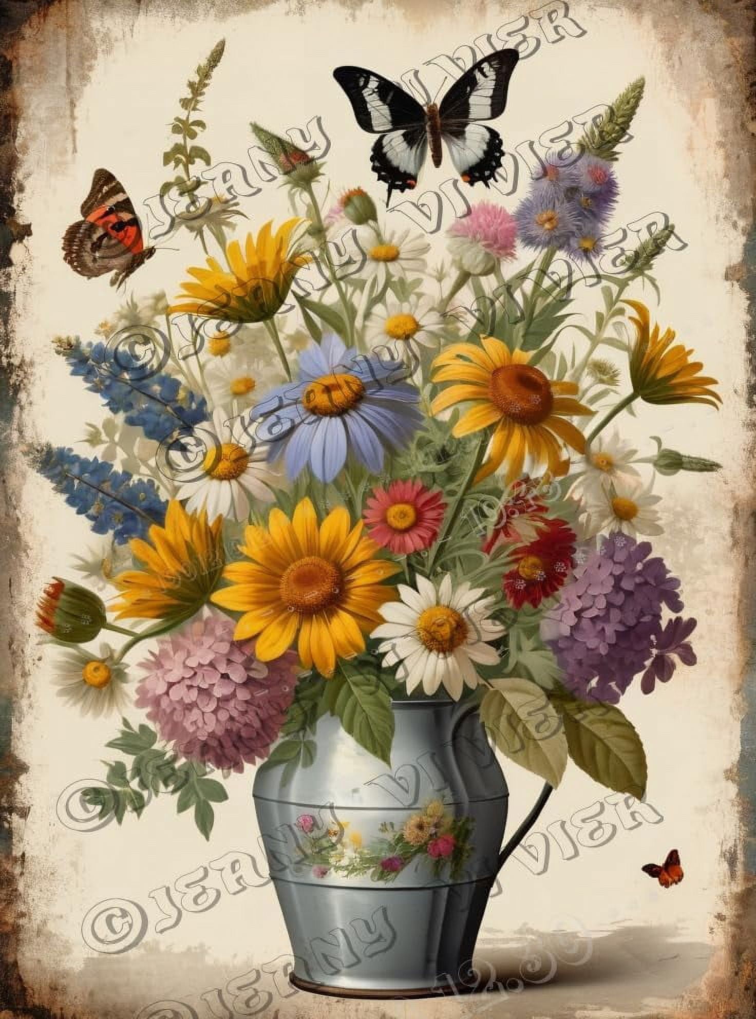 Wildflower Bouquet and Butterfly Retro Aluminum Sign 5.5x8 IN Metal ...