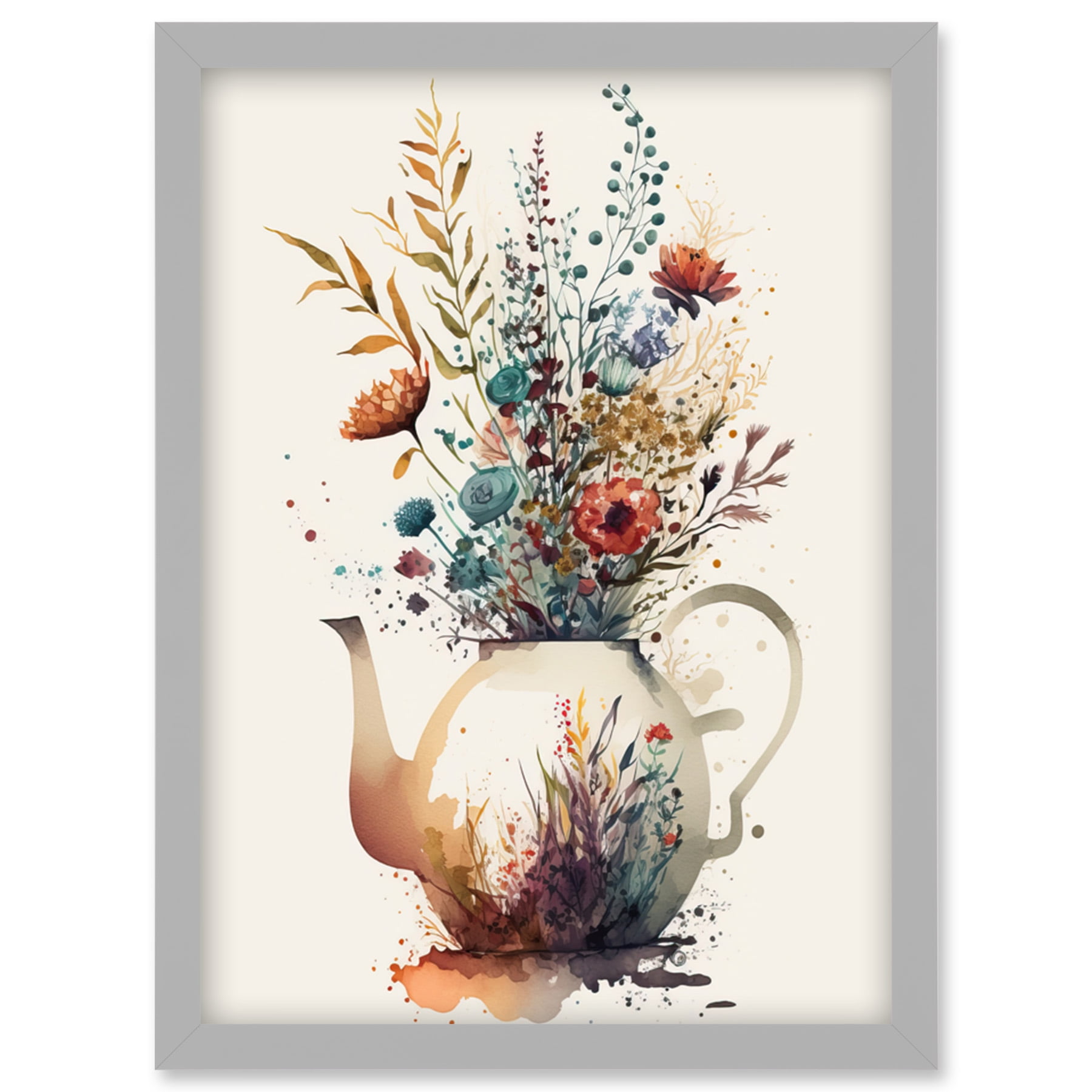 Wildflower Bouquet Teapot Vase with Floral Design Artwork Framed Wall ...