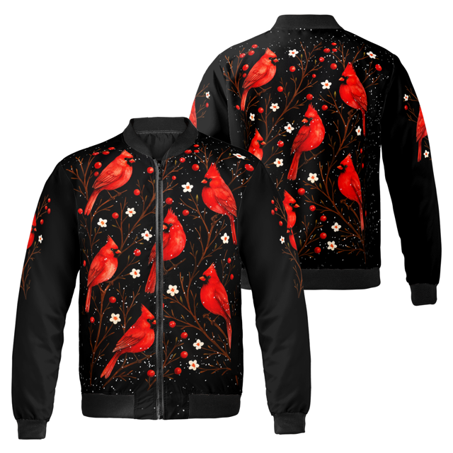 Wildflower Cardinal Bird Bomber Jacket – Red Cardinal Christmas Winter ...