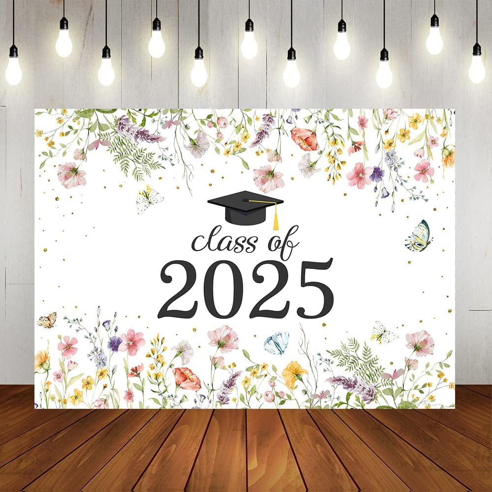 Wildflower Class of 2025 Backdrop Watercolor Floral Butterfly Congrats ...