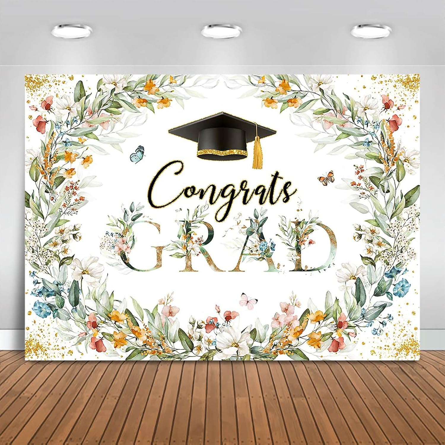 Wildflower Congrats Grad Backdrop Watercolor Floral 2025 Graduation ...