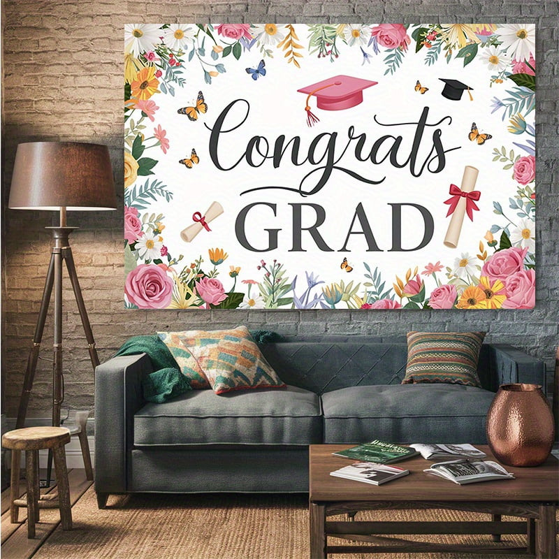 Wildflower Congrats Grad Polyester Banner Decor, Mixed Color, Home Room ...
