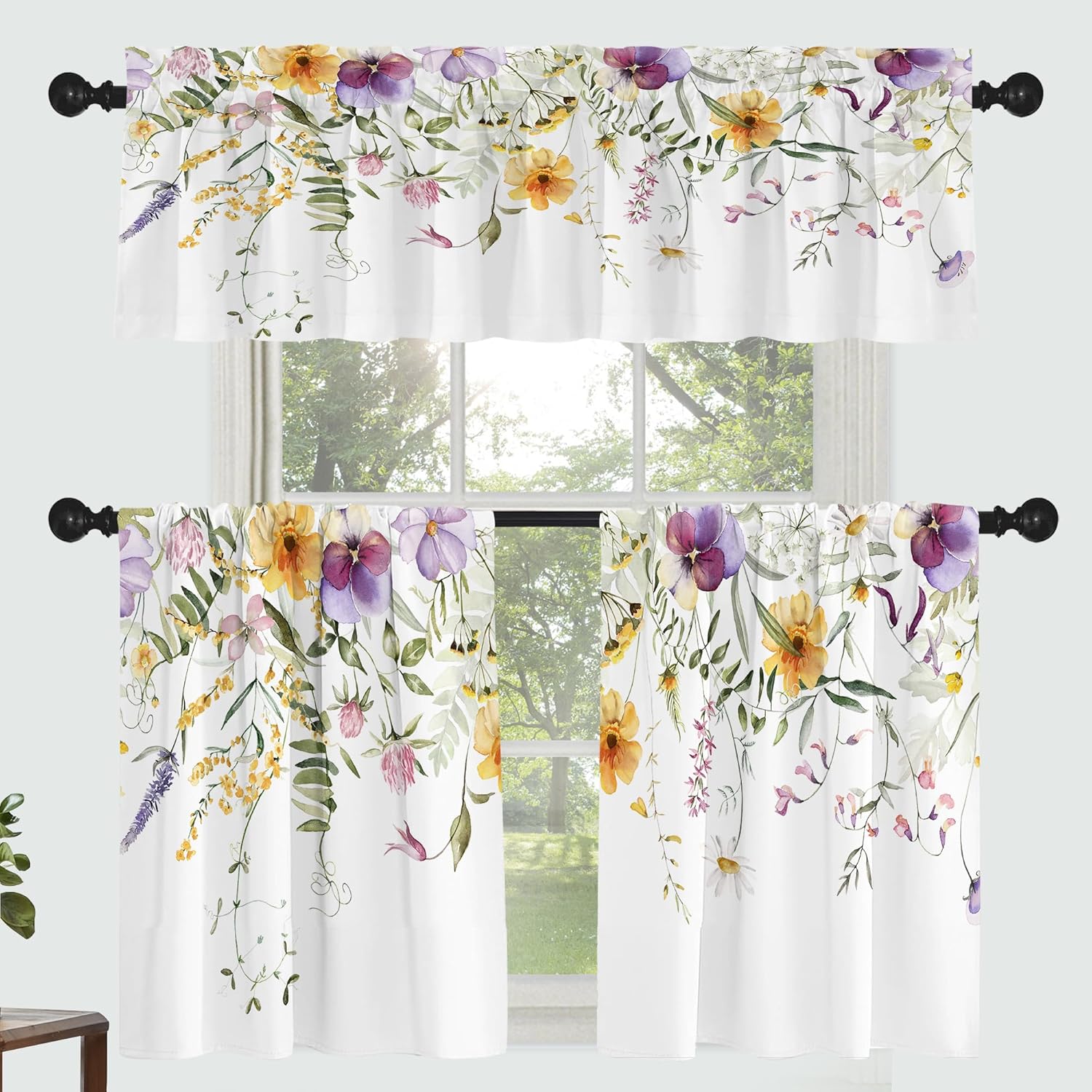 Wildflower Curtains for Kitchen Bathroom Daisy Flower Print Rod Pocket ...